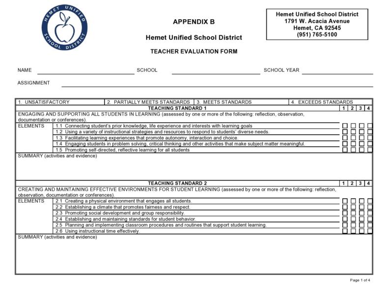 50 Printable Teacher Evaluation Forms [Free] ᐅ TemplateLab