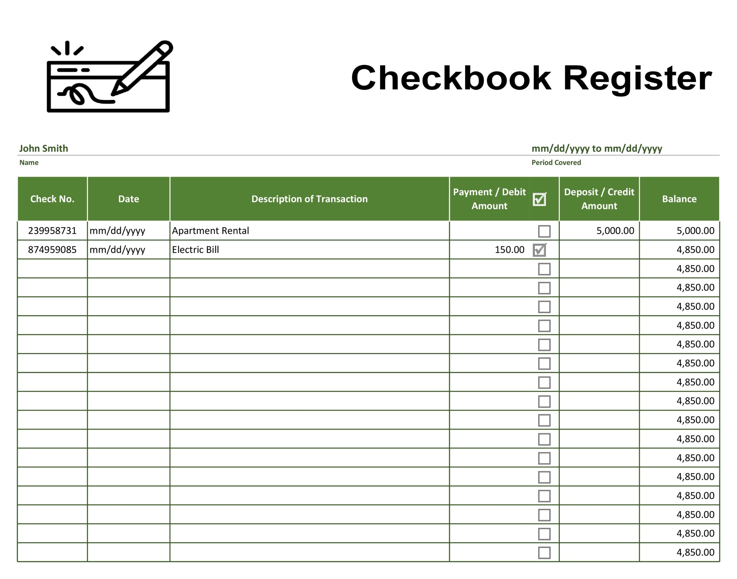 39 Checkbook Register Templates [100% Free, Printable] ᐅ TemplateLab