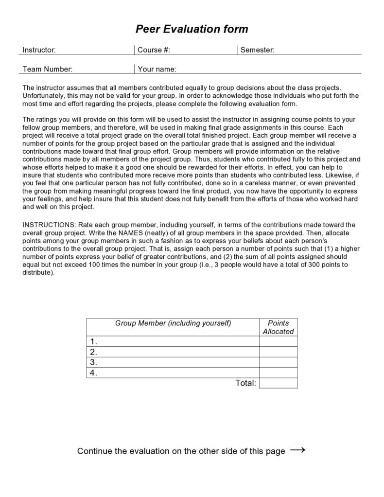 43 Great Peer Evaluation Forms Group Review TemplateLab 43 Great Peer Evaluation Forms Group Review TemplateLab