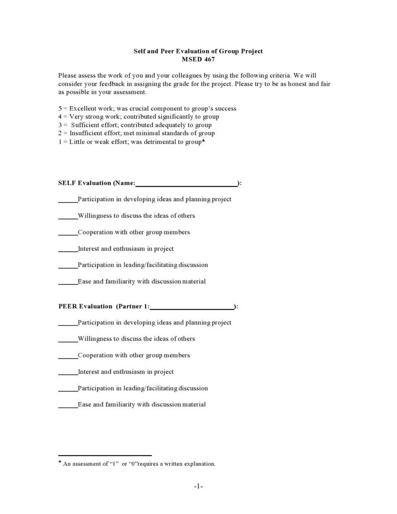 43 Great Peer Evaluation Forms [+Group Review] ᐅ TemplateLab