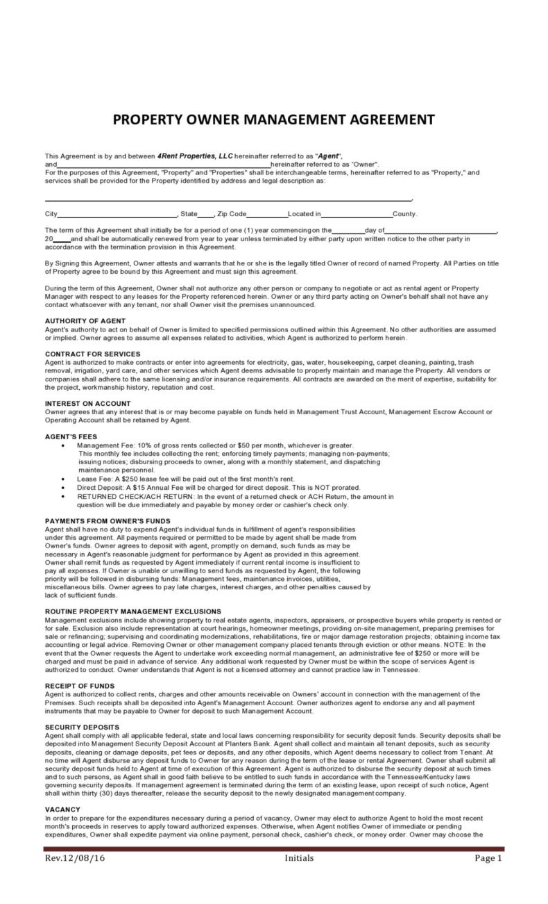 41 Simple Property Management Agreements [Word / PDF]