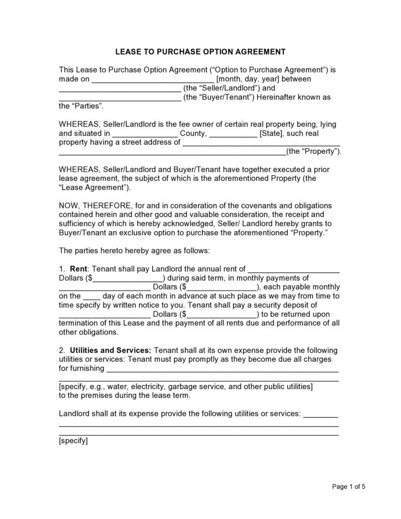 30 Free Rent To Own Contracts Templates ᐅ TemplateLab