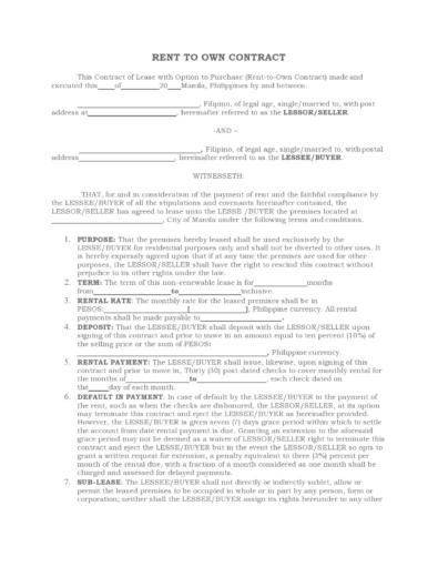 30 Free Rent To Own Contracts Templates ᐅ TemplateLab