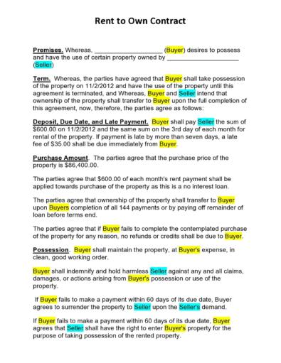 30 Free Rent To Own Contracts Templates ᐅ TemplateLab