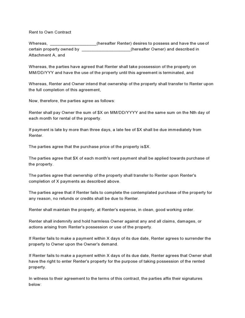 30 Free Rent To Own Contracts Templates ᐅ TemplateLab