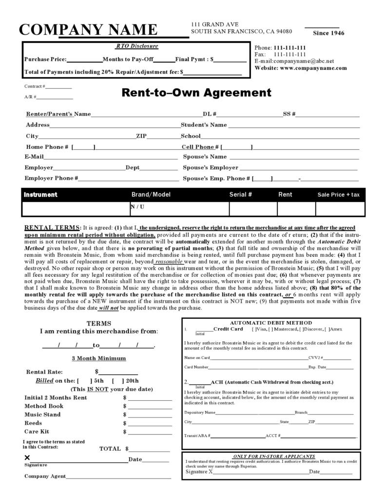 30 Free Rent To Own Contracts Templates ᐅ TemplateLab
