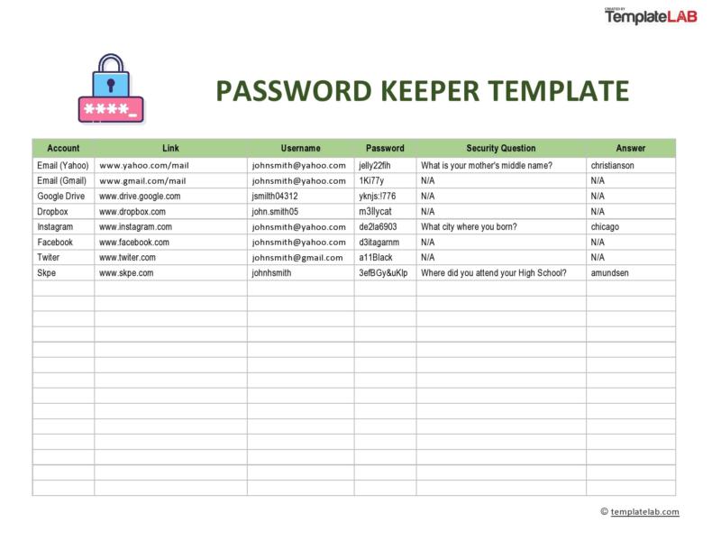 20 Best Password List Templates (Word, Excel & PDF) ᐅ TemplateLab