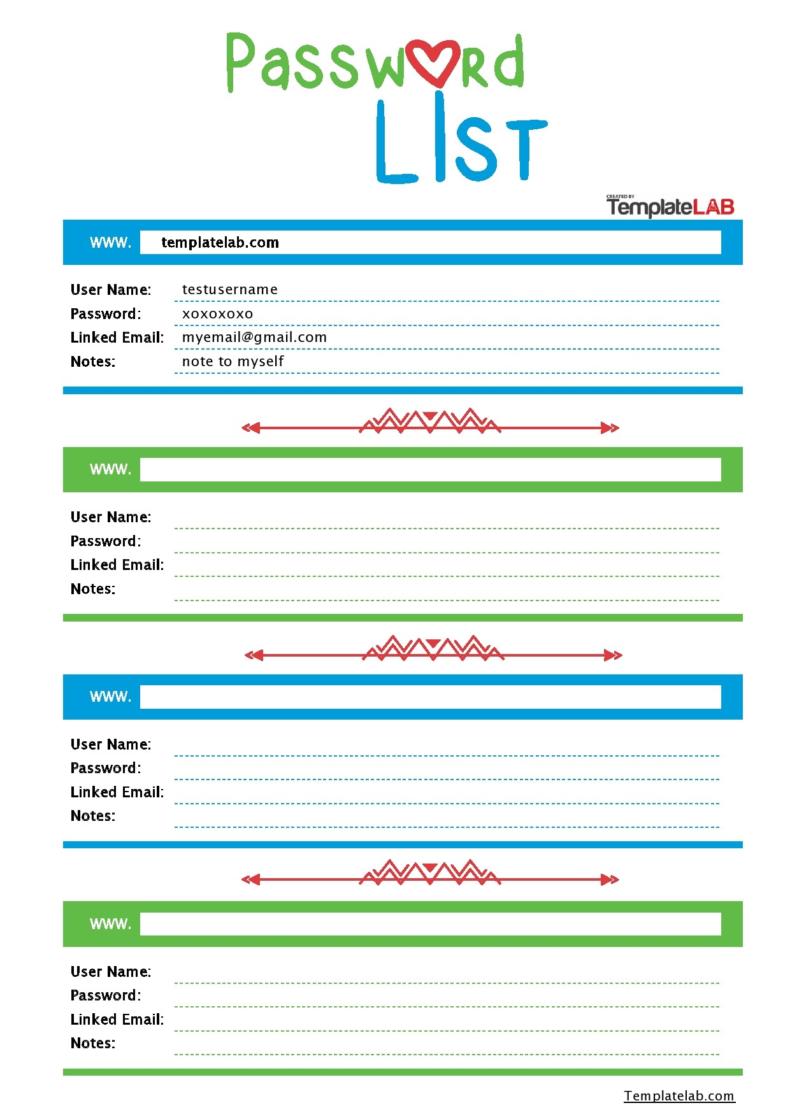 20 Best Password List Templates (Word, Excel & PDF) ᐅ TemplateLab