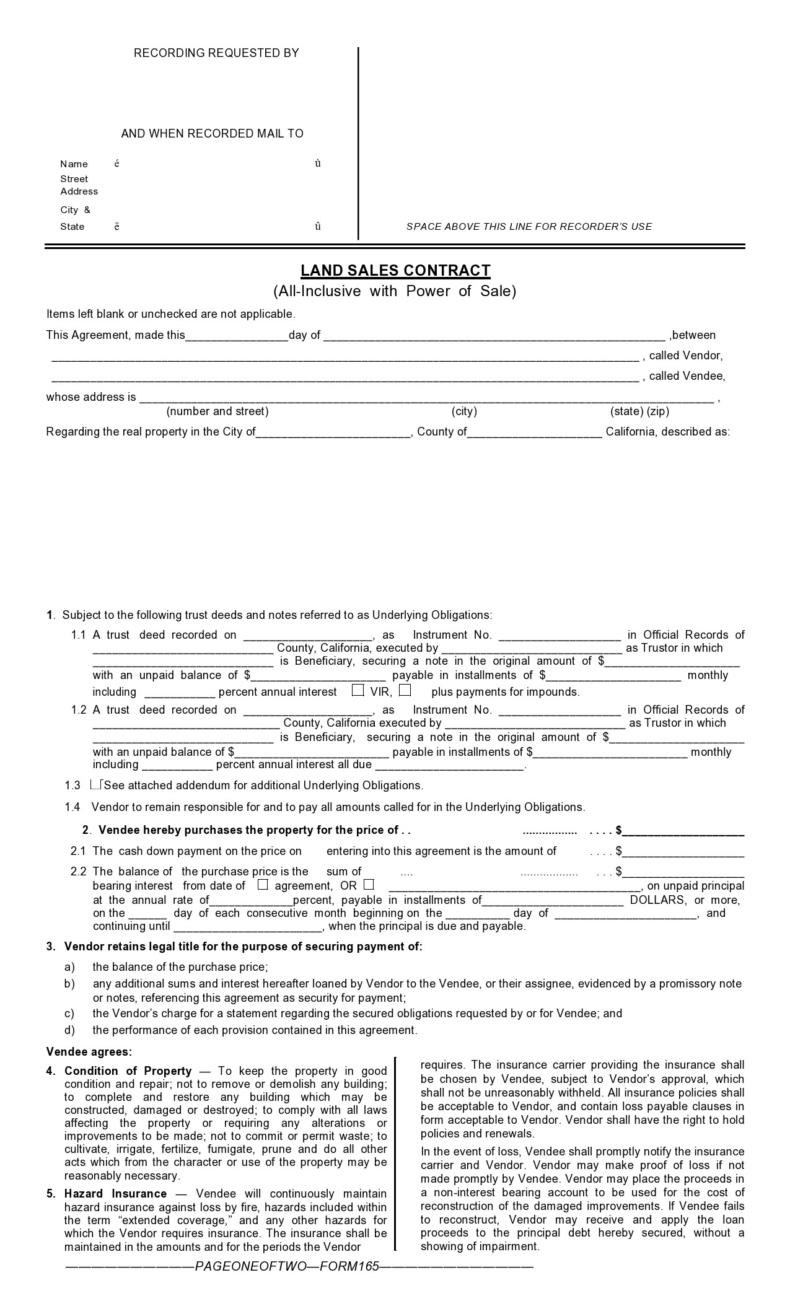 44 Professional Land Contract Forms (All States) ᐅ TemplateLab