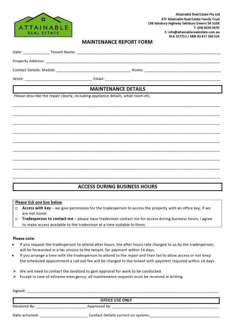 48 Editable Maintenance Report Forms [Word] ᐅ TemplateLab