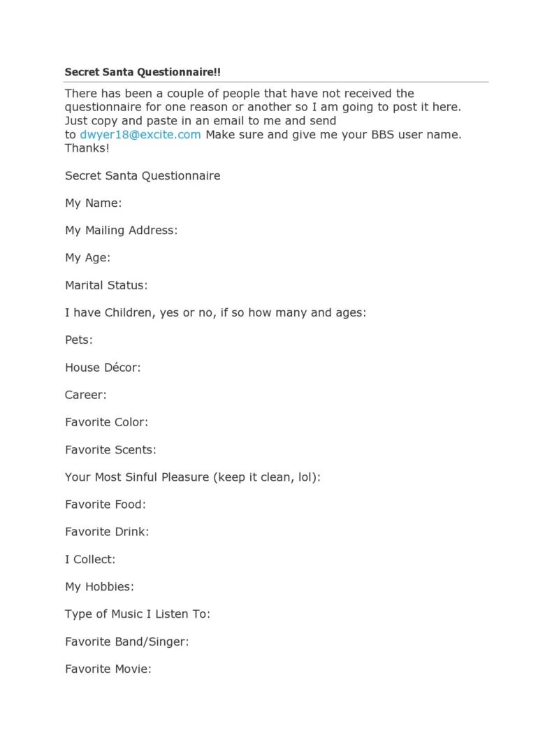 27 Printable Secret Santa Questionnaire Templates ᐅ TemplateLab