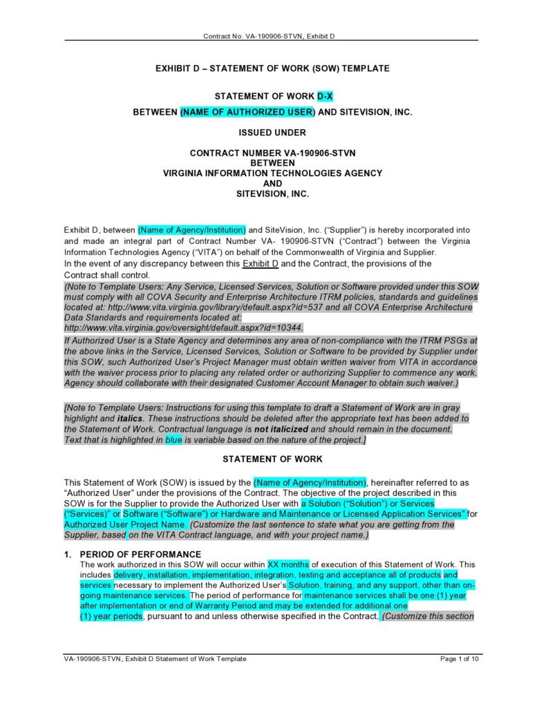 42 Great Statement of Work Templates (SOW) ᐅ TemplateLab