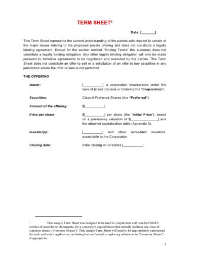 47 Simple Term Sheet Templates [Word] ᐅ TemplateLab