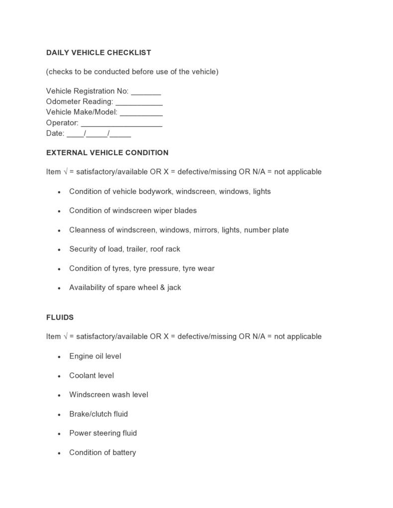 45 Best Vehicle Checklists (Inspection & Maintenance) ᐅ TemplateLab