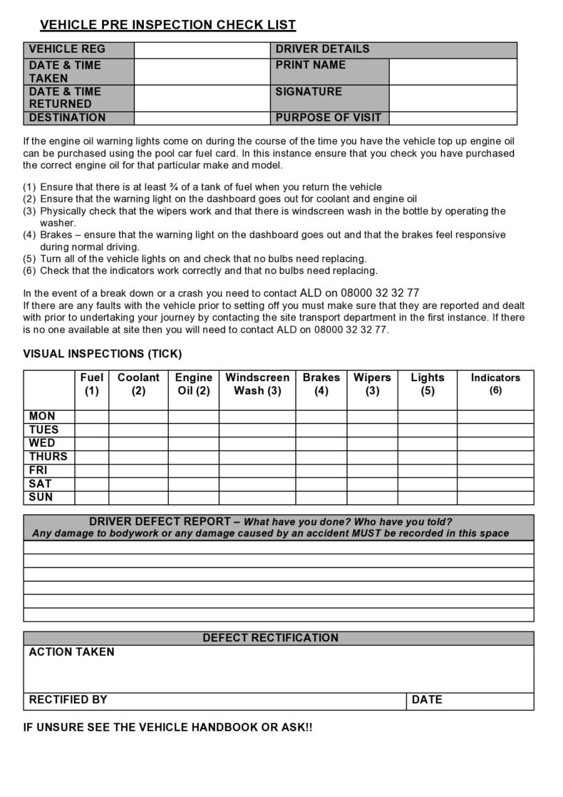45 Best Vehicle Checklists (Inspection & Maintenance) ᐅ TemplateLab