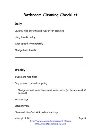 42 Printable Bathroom Cleaning Checklists [Word, PDF, Excel]