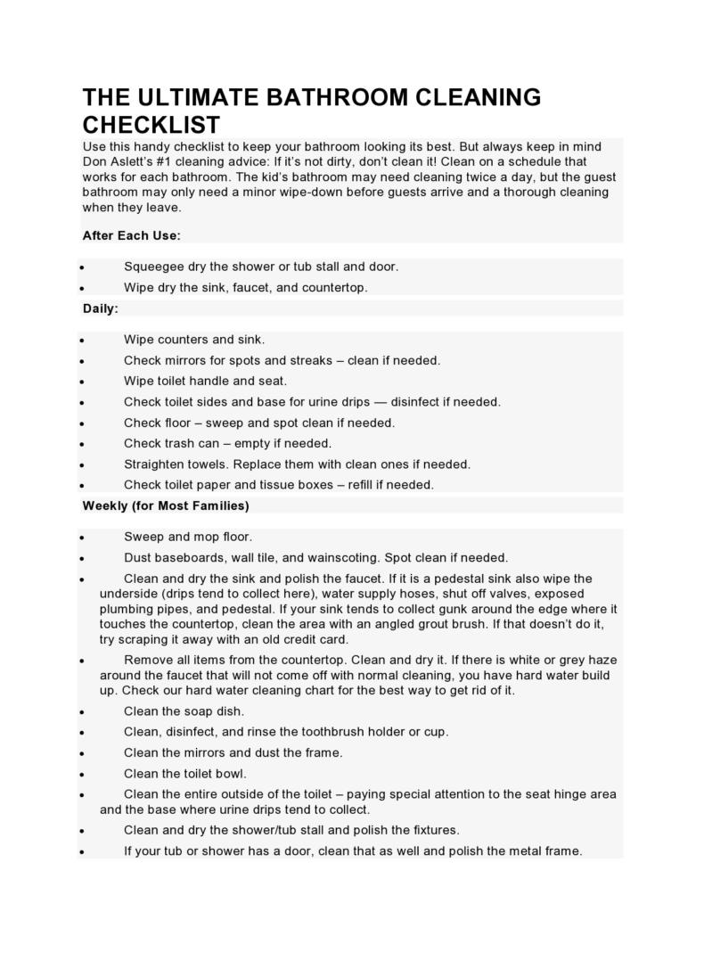 49 Printable Bathroom Cleaning Checklists [Word] ᐅ TemplateLab