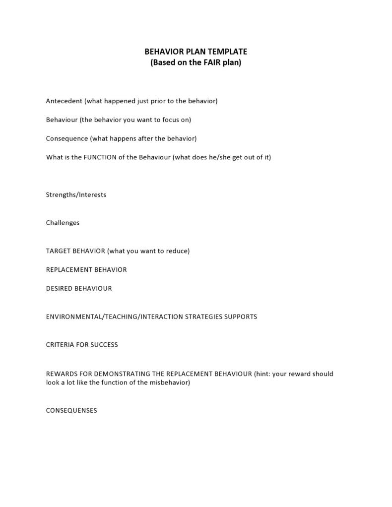 47 Useful Behavior Plan Templates (BIP Examples) ᐅ TemplateLab