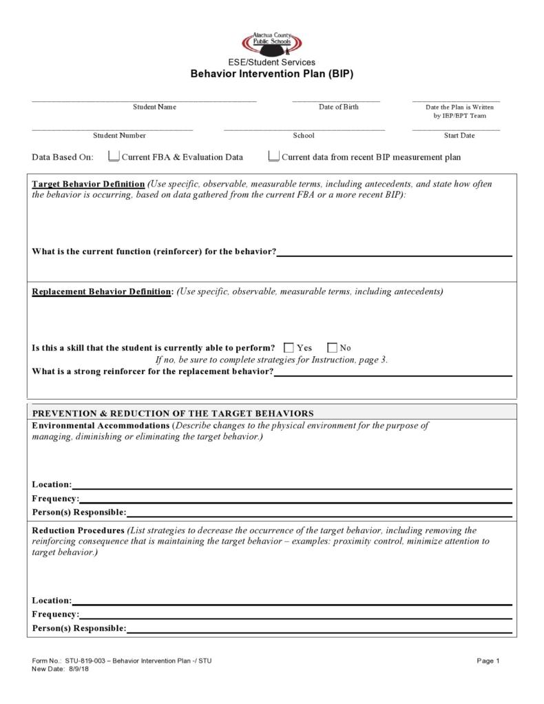 47 Useful Behavior Plan Templates (BIP Examples) ᐅ TemplateLab