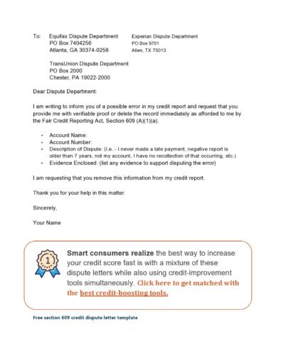 50 Best Credit Dispute Letters Templates [Free] ᐅ TemplateLab