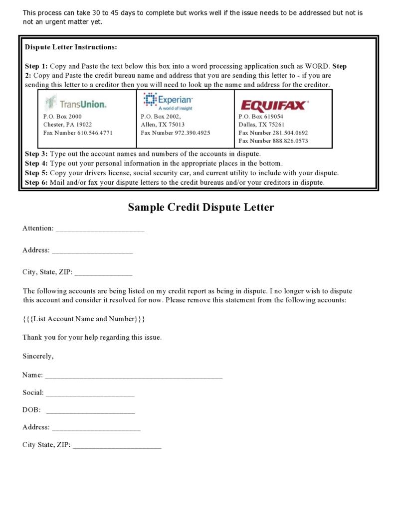 50 Best Credit Dispute Letters Templates [Free] ᐅ TemplateLab