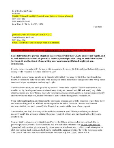 50 Best Credit Dispute Letters Templates [Free] ᐅ TemplateLab