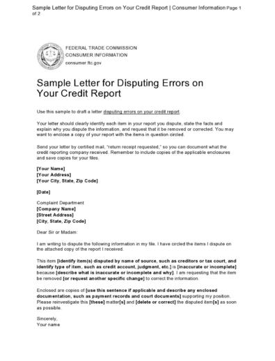 50 Best Credit Dispute Letters Templates [Free] ᐅ TemplateLab