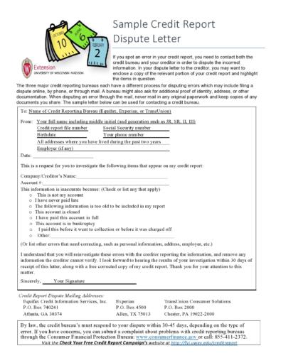 50 Best Credit Dispute Letters Templates [Free] ᐅ TemplateLab