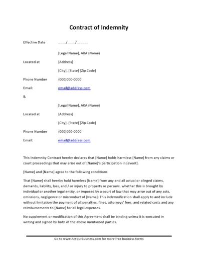 41 Free Indemnification Agreements (Word) ᐅ TemplateLab