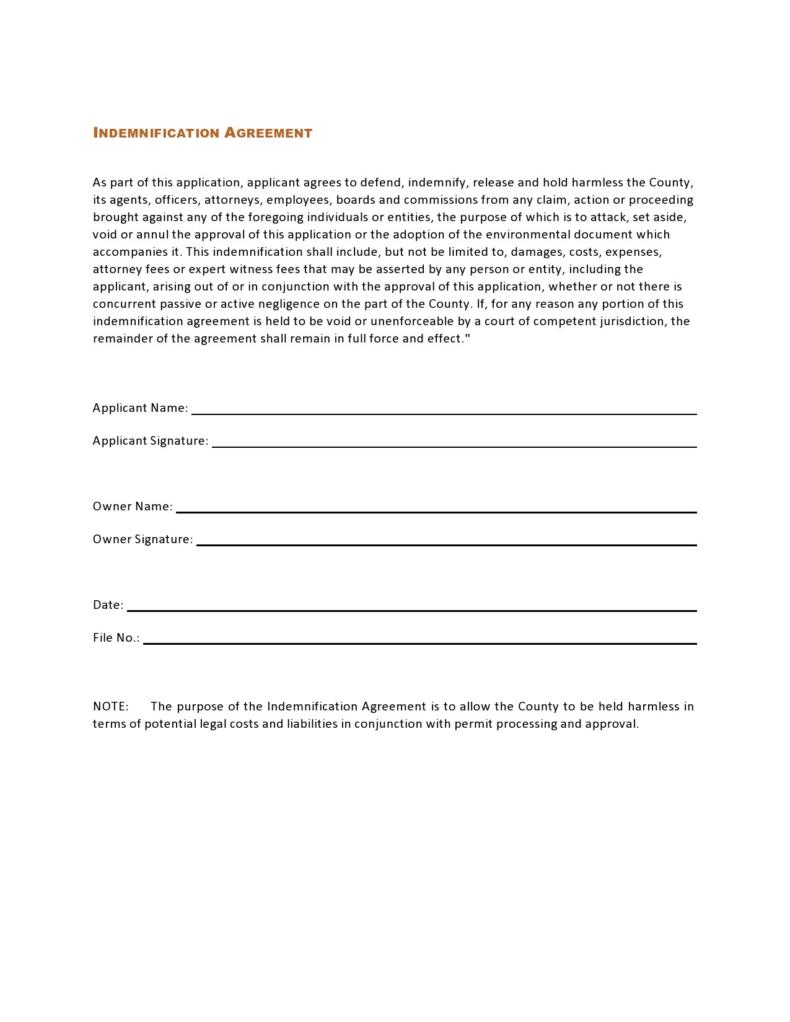 41 Free Indemnification Agreements (Word) ᐅ TemplateLab