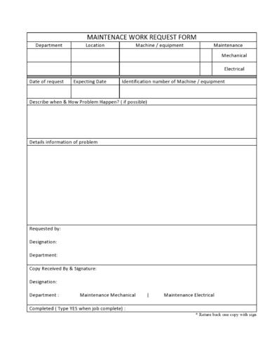 54 Maintenance Request Form Templates [Free] ᐅ TemplateLab