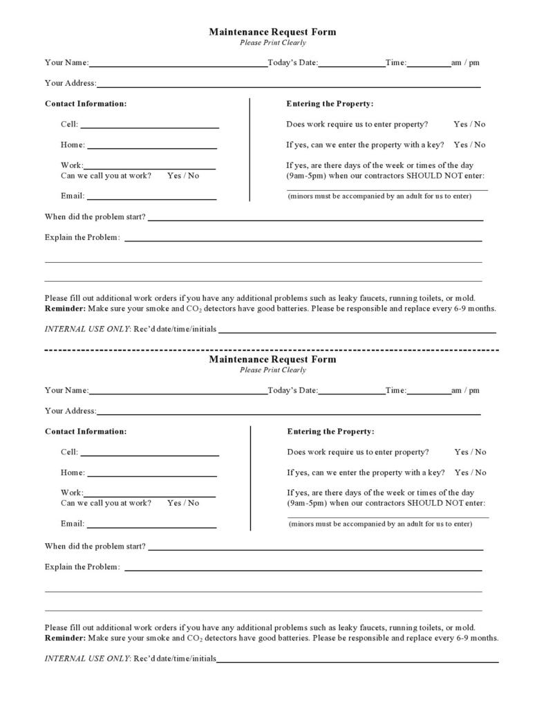 54 Maintenance Request Form Templates [Free] ᐅ TemplateLab