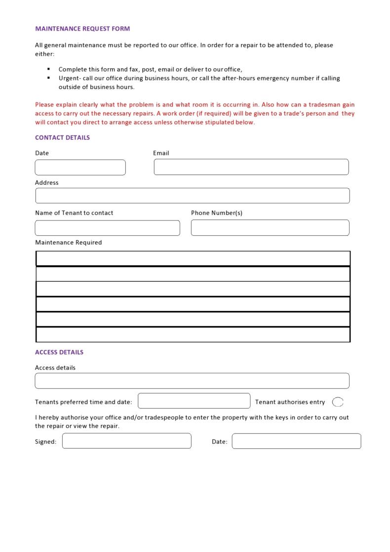 54 Maintenance Request Form Templates [Free] ᐅ TemplateLab