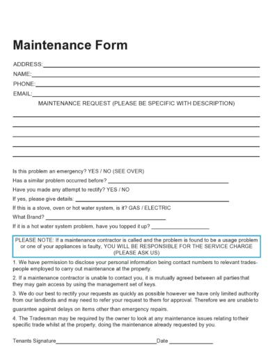 54 Maintenance Request Form Templates [Free] ᐅ TemplateLab