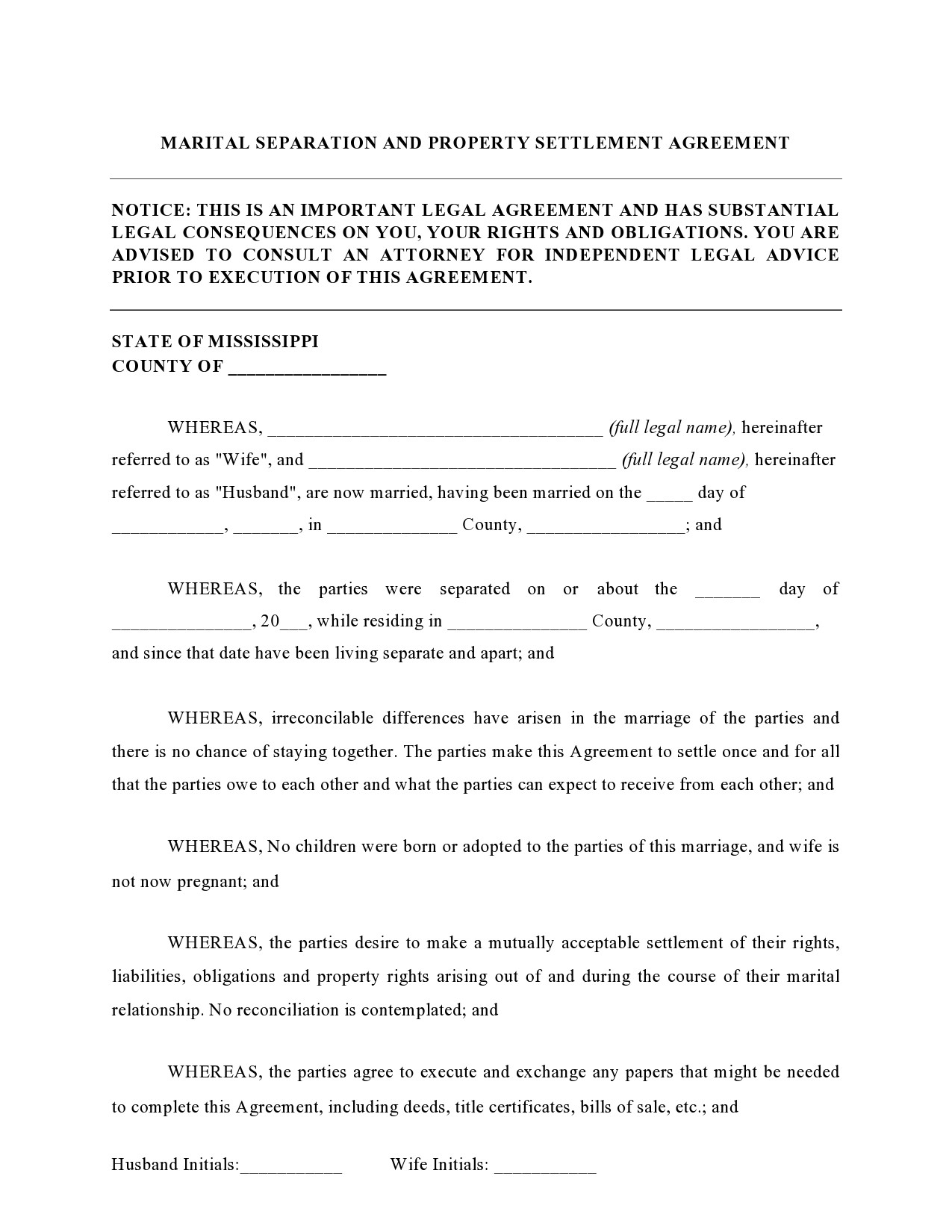 Free Marital Settlement Agreement Template