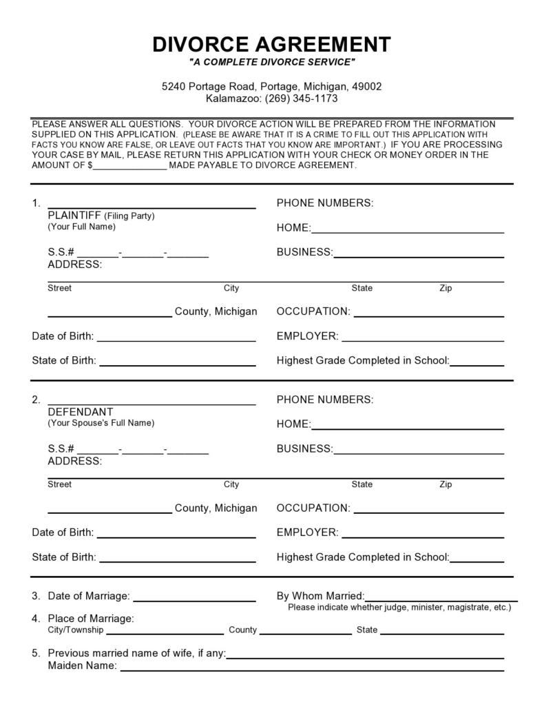 40 Free Divorce Papers (Printable) ᐅ TemplateLab