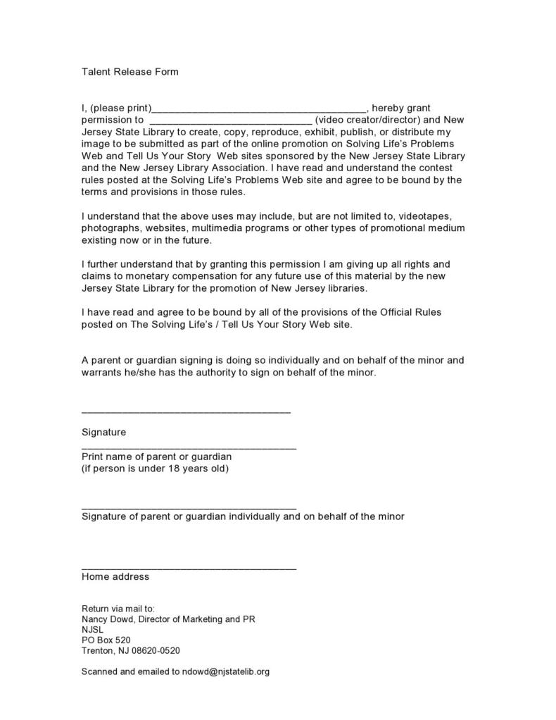 48 Talent Release Form Templates [Photo / Video] ᐅ TemplateLab