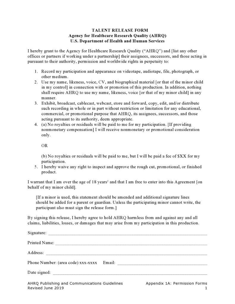 48 Talent Release Form Templates [Photo / Video] ᐅ TemplateLab