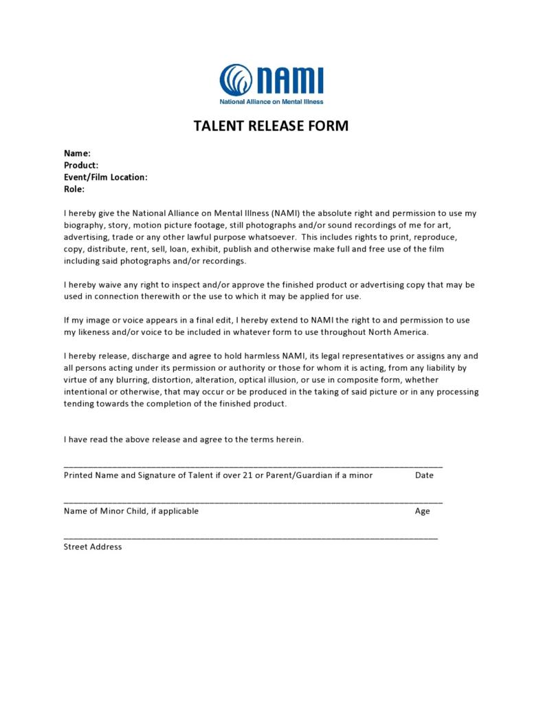 48 Talent Release Form Templates [Photo / Video] ᐅ TemplateLab