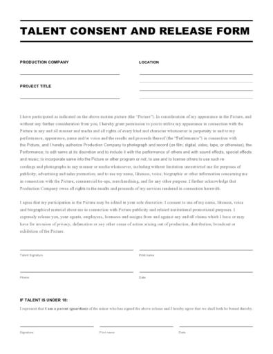 48 Talent Release Form Templates [Photo / Video] ᐅ TemplateLab