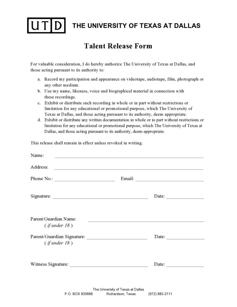 48 Talent Release Form Templates [Photo / Video] ᐅ TemplateLab
