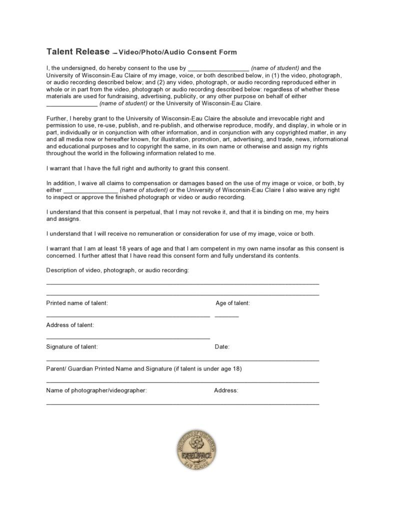 48 Talent Release Form Templates [Photo / Video] ᐅ TemplateLab