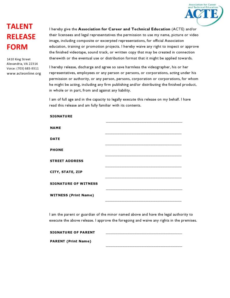 48 Talent Release Form Templates [Photo / Video] ᐅ TemplateLab