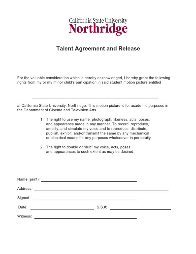 48 Talent Release Form Templates [Photo / Video] ᐅ TemplateLab