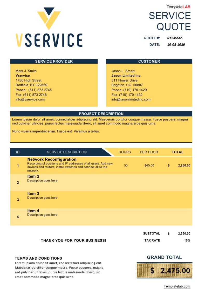 27 Professional Quote Templates (100% Free Download) ᐅ TemplateLab