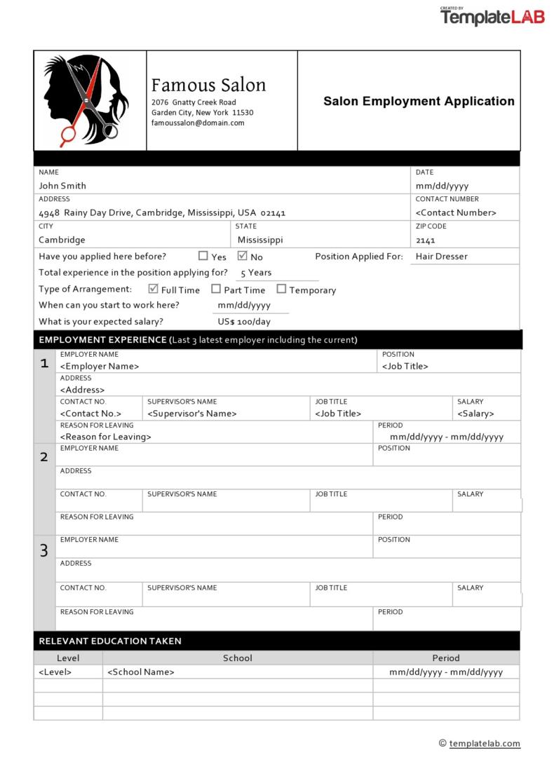 50 Free Employment / Job Application Form Templates [Printable] ᐅ ...