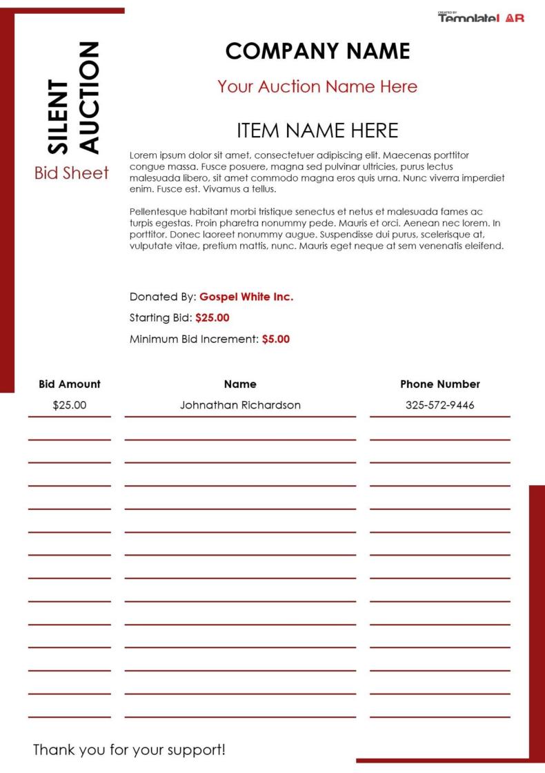 12 Best Silent Auction Bid Sheet Templates [Word, PDF, Excel]