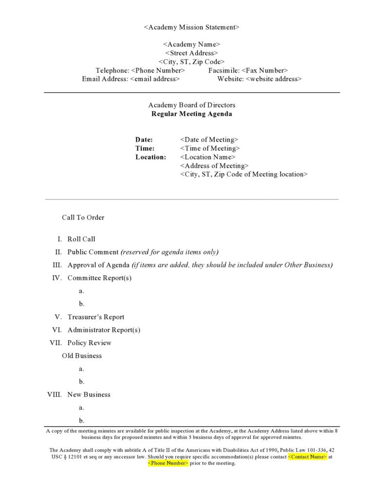 40 Board Meeting Agenda Templates (100% FREE) ᐅ TemplateLab