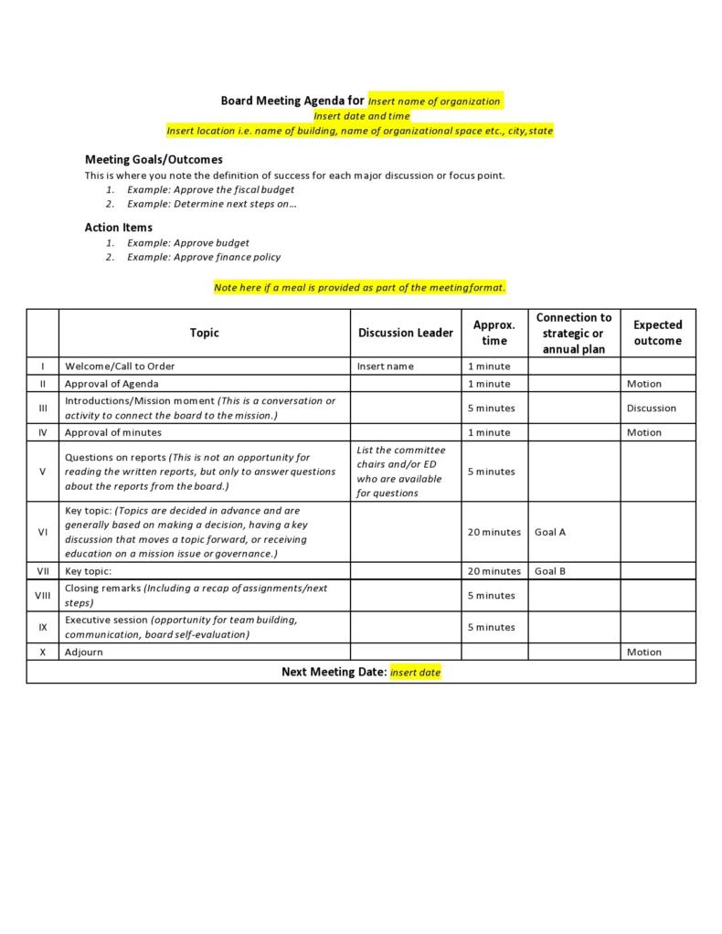 40 Board Meeting Agenda Templates (100% FREE) ᐅ TemplateLab