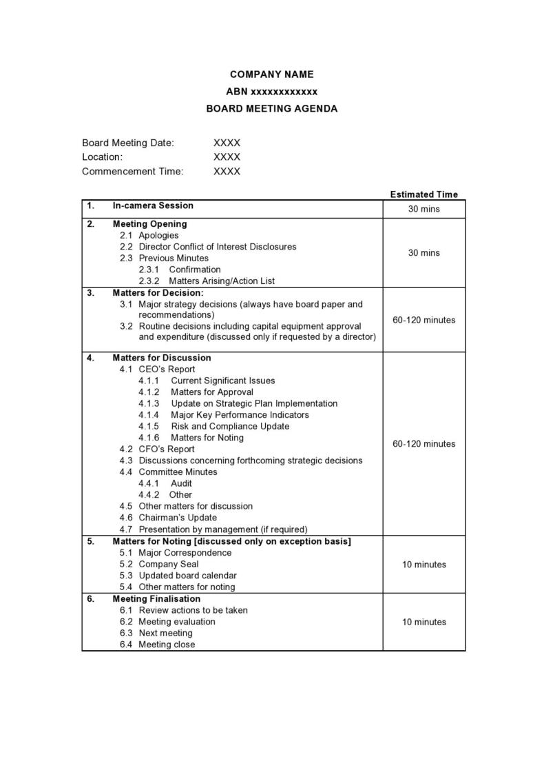 40 Board Meeting Agenda Templates (100% FREE) ᐅ TemplateLab
